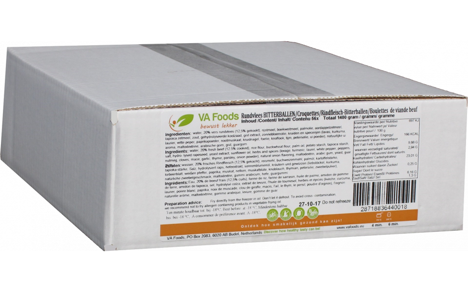 VA Foods boulettes apéro de viande de bœuf sans gluten 56x25g